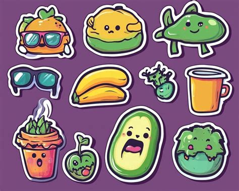 Collection Of Humorous And Quirky Stickers Or Clipart Illustrations With Playful And Exaggerated