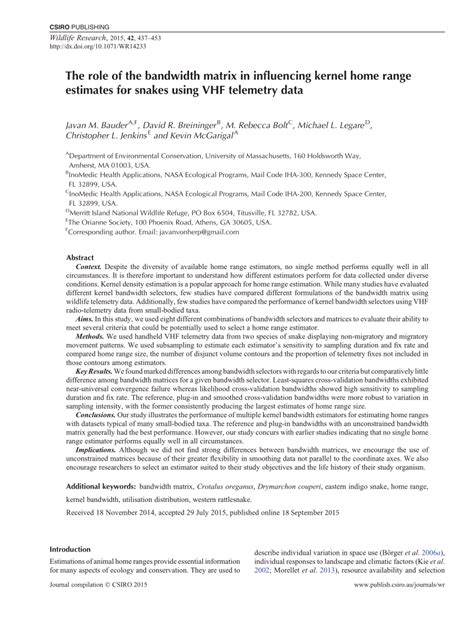 Pdf The Role Of The Bandwidth Matrix In Influencing Kernel Home Range