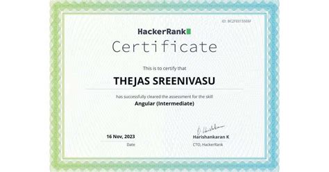 Thejas Sreenivasu On Linkedin Hackerrank Skill Certificate