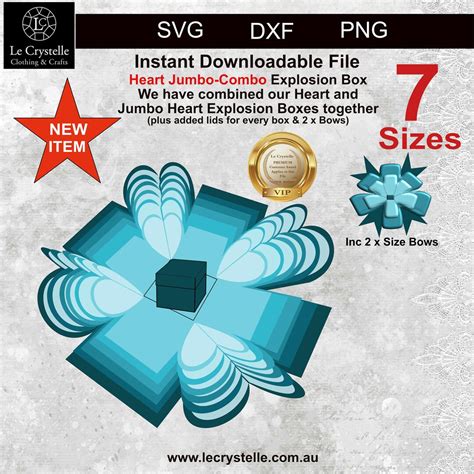 Heart Explosion Box SVG File Jumbocombo Mega Explosion Box Heart Box Template Heart Exploding