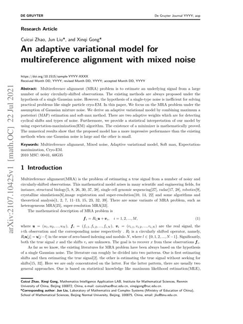 Pdf An Adaptive Variational Model For Multireference Alignment With