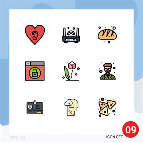 User Interface Pack Of 9 Basic Filledline Flat Colors Of Flower Flora Baking Unlock Design