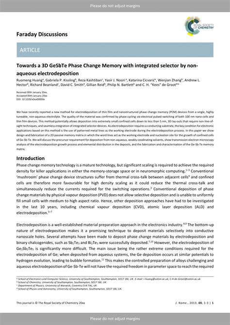 PDF Towards A D GST Phase Change Memory With Integrated Selector By Non Aqueous Electrodeposition