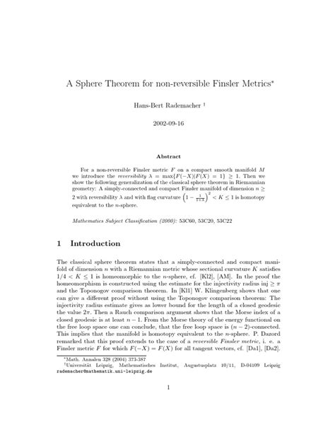 Non Reversible Finsler Metrics Pdf Curvature Applied Mathematics