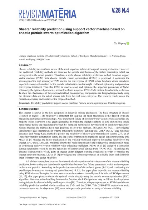 Pdf Shearer Reliability Prediction Using Support Vector Machine Based