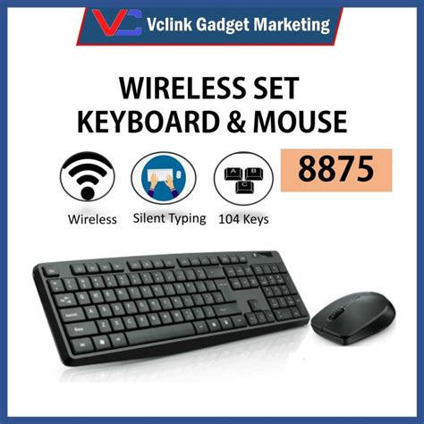 Silent Wireless Set Keyboard And Mouse Membrane 104keys Set Keyboard Dan Tetikus Senyap For Office