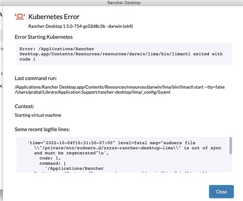 Kubernetes Error Issue Rancher Sandbox Rancher Desktop GitHub
