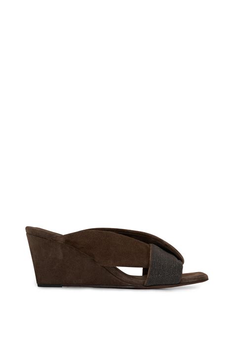 Brunello Cucinelli Brown Suede Wedge Mule Mitchell Stores