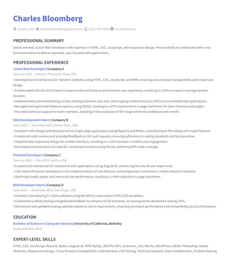 Amazing Web Developer Resume Examples For Different Web Dev Specializations