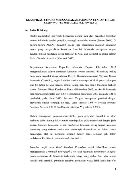 Klasifikasi Stroke Menggunakan Jaringan Syaraf Tiruan Learning Vector