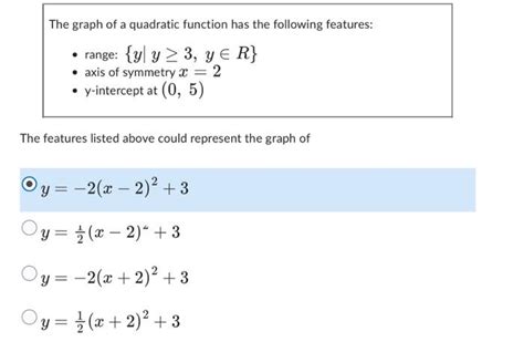 solved the graph of a quadratic function has the following