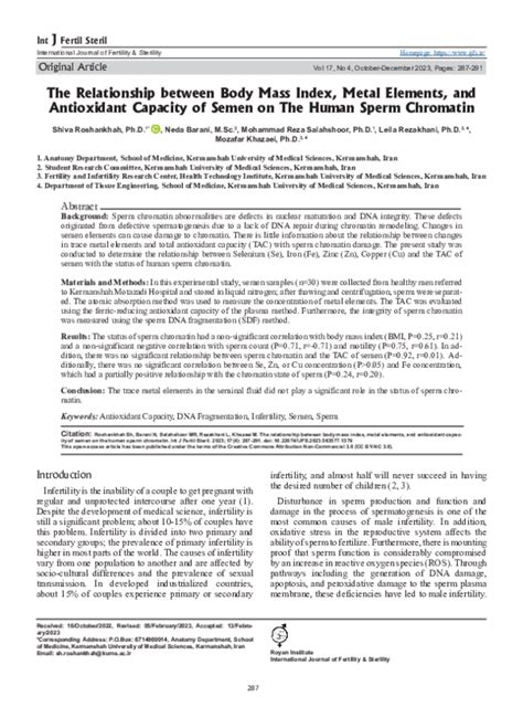 Pdf The Relationship Between Body Mass Index Metal Elements And Cell Journal Yakhteh