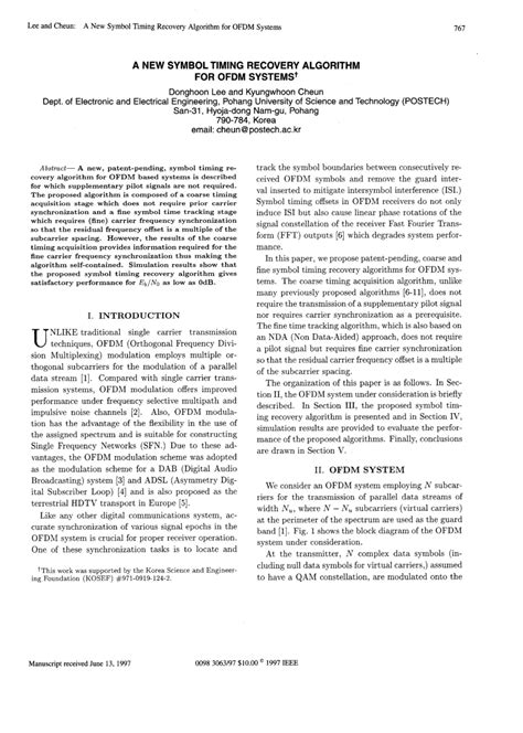 pdf a new symbol timing recovery algorithm for ofdm systems