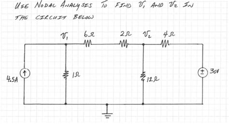 solved use nodal analyses to find v1 and v2 in the circuit