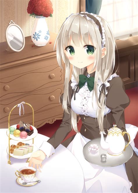 Masuishi Kinoto Shima Shima Je Original Silver Hair 1girl Apron