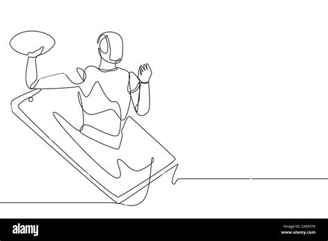 Single One Line Drawing Robot Come Out From Cellular Phone And Throw