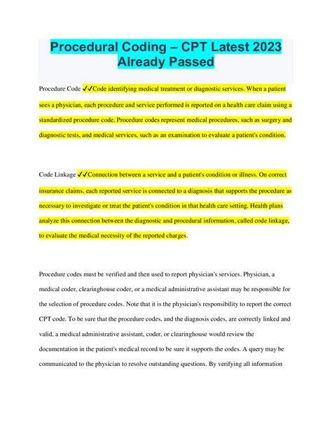 Procedural Coding Cpt Latest 2023 Already Passed Scholarfriends