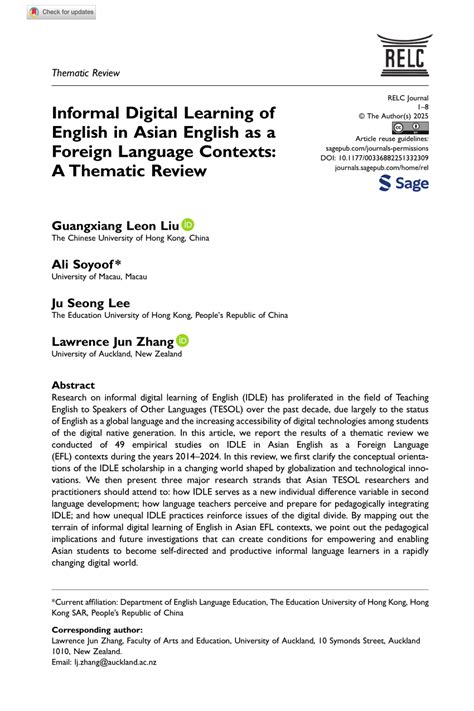 Pdf Informal Digital Learning Of English In Asian English As A Foreign Language Contexts A