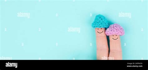 Happy Similing Face On Finger Couple Cuddle Together Support Relationship And Friendship