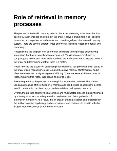 Role Of Retrieval In Memory Processes It Plays A Crucial Role In Our Ability To Remember Past