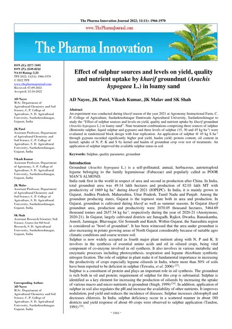 Pdf Effect Of Sulphur Sources And Levels On Yield Quality And