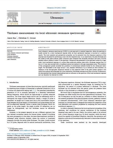Thickness Measurement Via Local Ultrasonic Resonance Spectroscopy