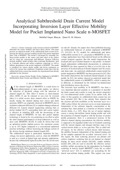 Pdf Analytical Subthreshold Drain Current Model Incorporating