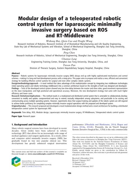 Pdf Modular Design Of A Teleoperated Robotic Control System For Laparoscopic Minimally