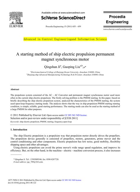 Pdf A Starting Method Of Ship Electric Propulsion Permanent Magnet Synchronous Motor