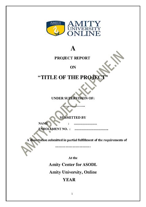 Amity Sample Project Report A Project Report On “title Of The Project