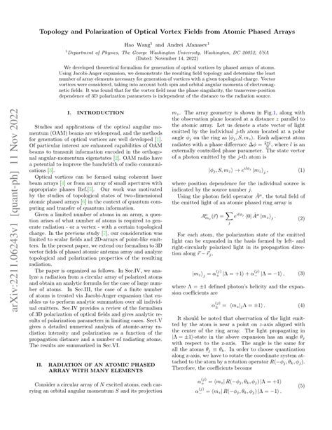 Pdf Topology And Polarization Of Optical Vortex Fields From Atomic Phased Arrays