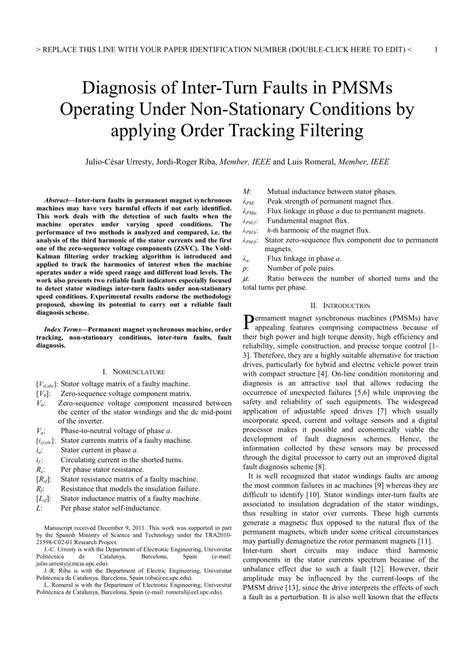 Pdf Diagnosis Of Inter Turn Faults In Pmsms Operating Under Non