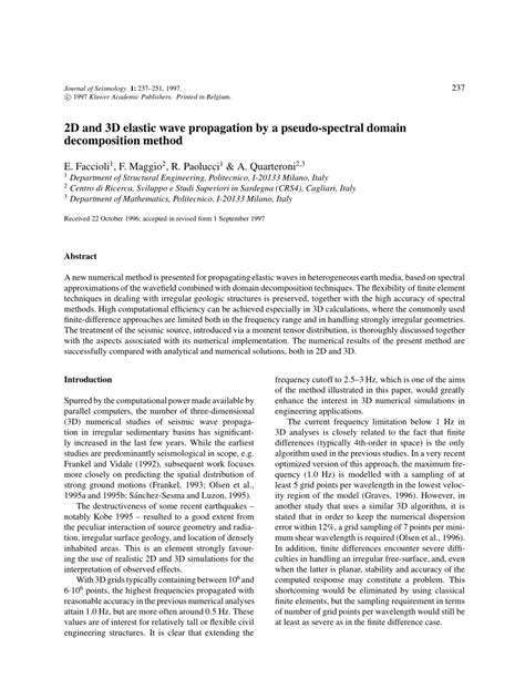 Pdf 2d And 3d Elastic Wave Propagation By A Pseudo Spectral Domain