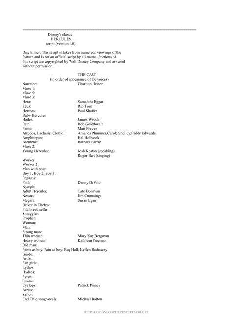 Disneys Classic Hercules Script Version 10 Docslib