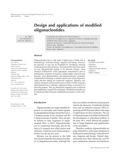 Pdf Design And Applications Of Modified Oligonucleotides