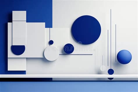 Geometric Shapes In Various Sizes And A Monochromatic Blue Scheme On A Blurred Background Stock
