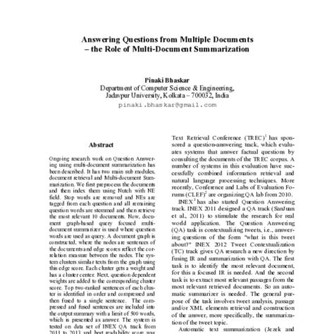 Answering Questions From Multiple Documents The Role Of Multi Document Summarization Acl