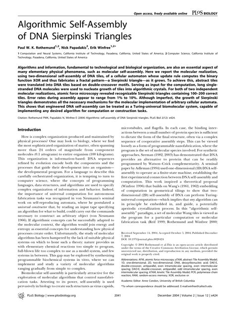 pdf algorithmic self assembly of dna sierpinski triangles