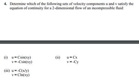 Solved Determine Which Of The Following Sets Of Velocity Chegg