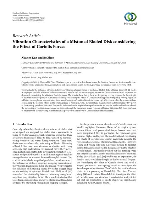 Pdf Vibration Characteristics Of A Mistuned Bladed Disk Considering The Effect Of Coriolis Forces