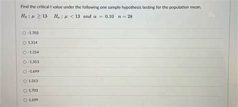 Find The Critical T Value Under The Following One Chegg Com