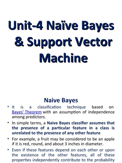 Unit 4 Naïve Bayes And Support Vector Machine Pdf Statistical Classification Normal Distribution