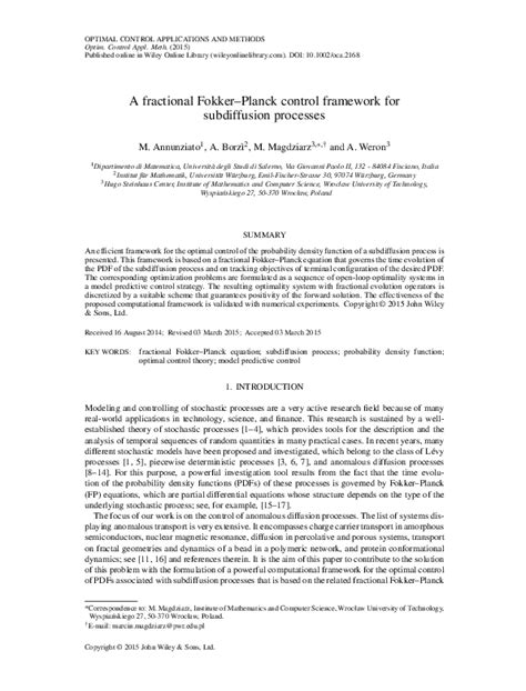 Pdf A Fractional Fokker Planck Control Framework For Subdiffusion Processes