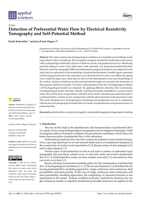 Pdf Detection Of Preferential Water Flow By Electrical Resistivity Tomography And Self