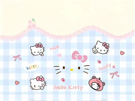 2k凯蒂猫壁纸｜粉蓝格子背景 Hello Kitty「哲风壁纸」