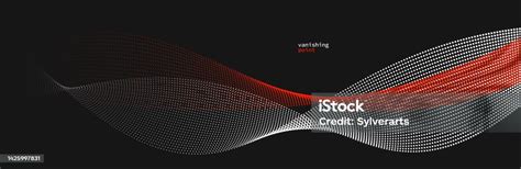 추상 배경 벡터 일러스트레이션 빨간색과 검은색 도트 곡선 입자 흐름 웨이브 격리 흑백 그림 3차원 형태에 대한 스톡 벡터 아트 및 기타 이미지 Istock