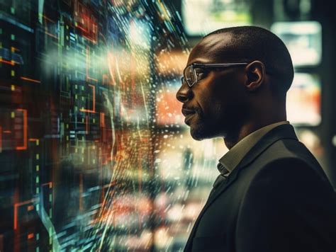 Premium Ai Image Business Man Interacting With Ai Computing System With Digital Sceen Hologram