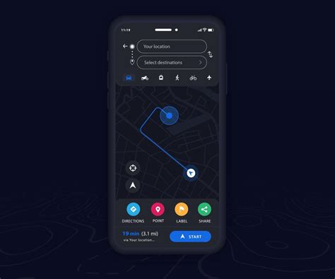 Smartphone Map GPS Navigation App Dark Mode Ux Ui Concept Mobile Map Application App Search