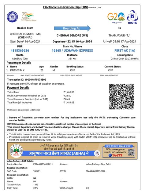 Uzhavan Express First Ac 1a Pdf Identity Document