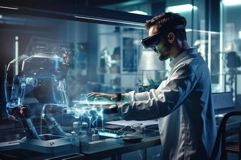 Premium Photo Robotics Engineer Operating A Futuristic Robotic Arm